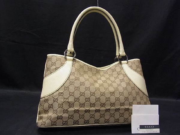 1円 GUCCI グッチ 113015 001013 GGキャンバス SV金具 ハンドバッグ ショルダー トート レディース ベージュ系×クリーム系 V2212サk(かばん、バッグ)｜売買され ...