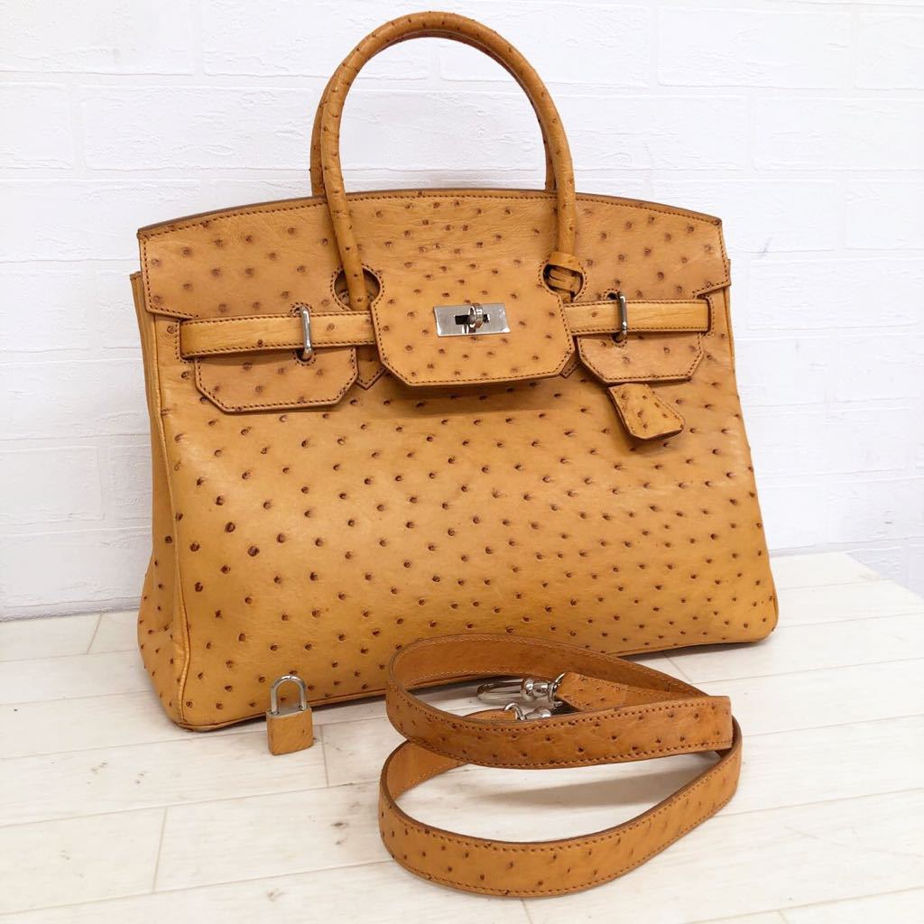 309 CREATION LUSSET クリエーションルセ オーストリッチレザー ビジネスバッグ ブリーフケース レディース ベージュ ...