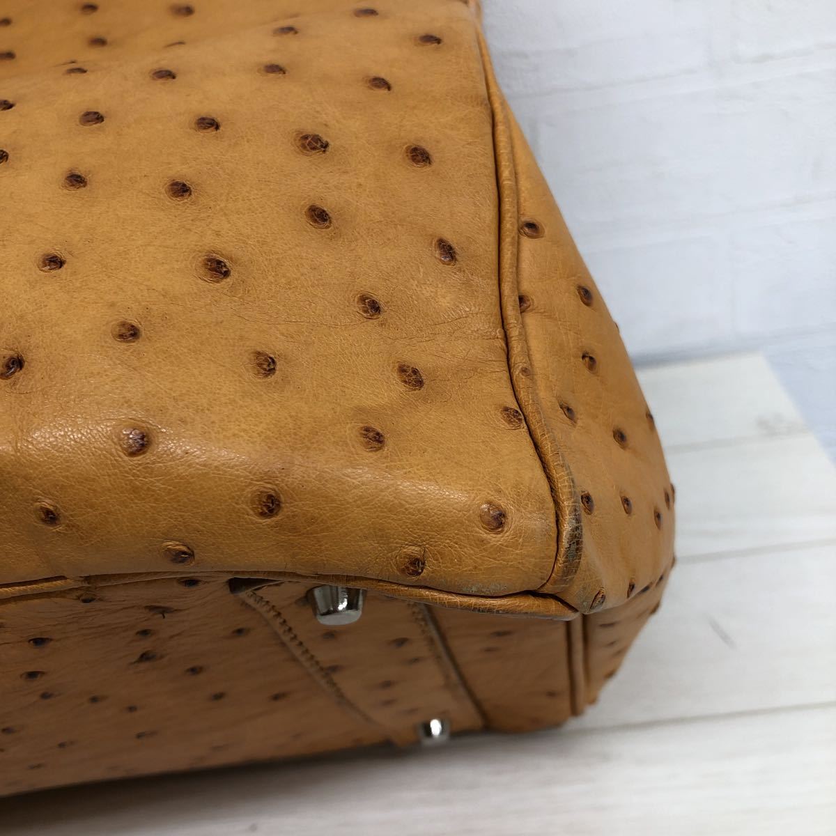 309 CREATION LUSSET クリエーションルセ オーストリッチレザー ビジネスバッグ ブリーフケース レディース ベージュ ...