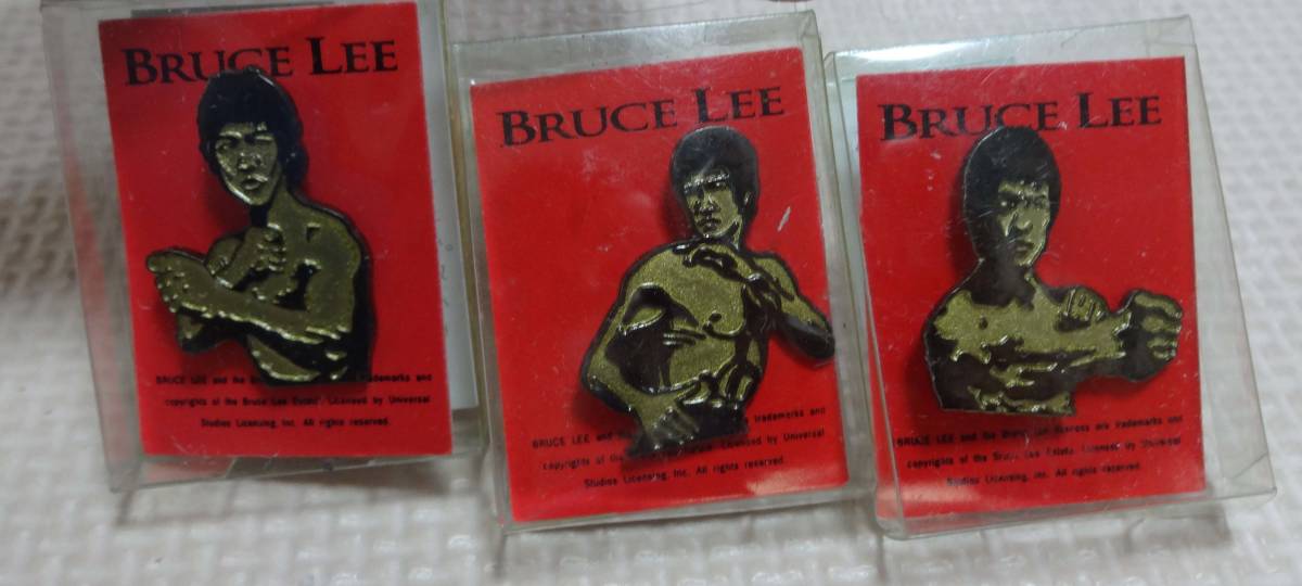 BRUCE LEE ブルースリー ピンバッジ ピンズ ピンバッチ レトロ レア PINS 金色 上半身 3種セット まとめて 経年劣化(ピン ...