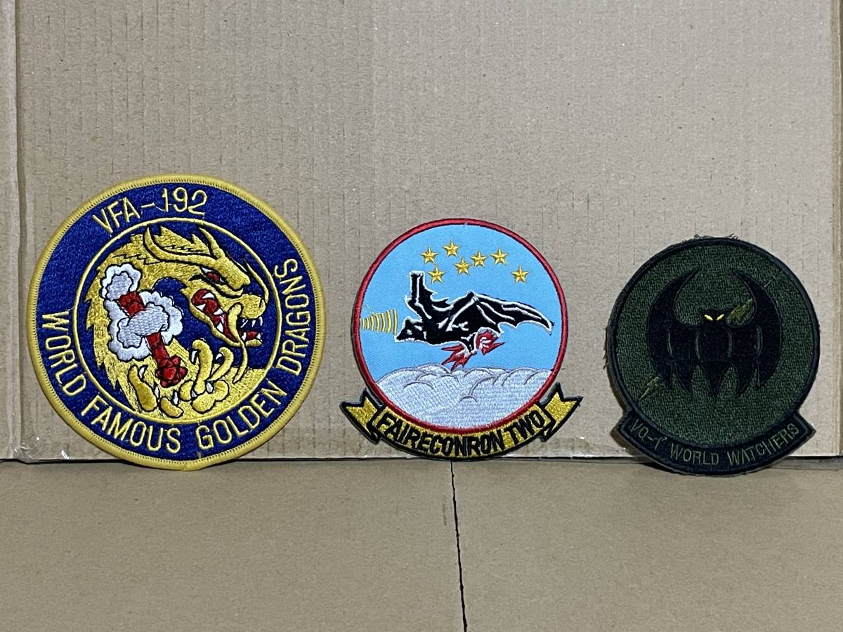 デッドストック 米海軍 ワッペン 3種 VFA-192 第192戦闘攻撃飛行隊 FAIRECONRON TWO 艦隊航空偵察飛行隊 VQ-1 ...