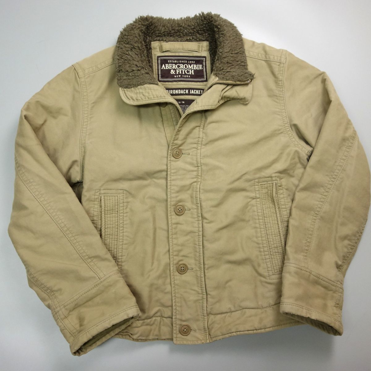 1円 アバクロ アバクロンビー＆フィッチ ダメージ加工 N-1デッキジャケット ADIRONDACK JACKET 裏ボア ベージュ メンズ ...