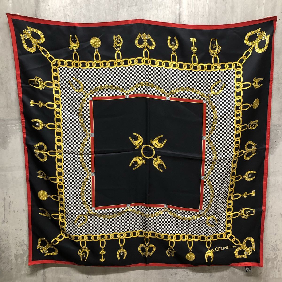 CELINE セリーヌ スカーフ ゴールドチェーン 黒 赤 ヴィンテージ P1490(服飾小物)｜売買されたオークション情報、yahooの商品情報をアーカイブ公開 - オークファン ...