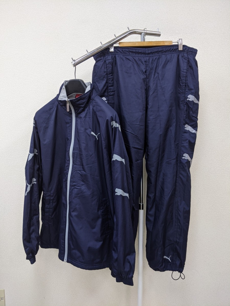 PUMA プーマ 裏起毛 プリントロゴ入り ナイロンジャケット パンツ 上下 セットアップメンズ O 紺 シルバー Y105(プーマ)｜売買さ ...