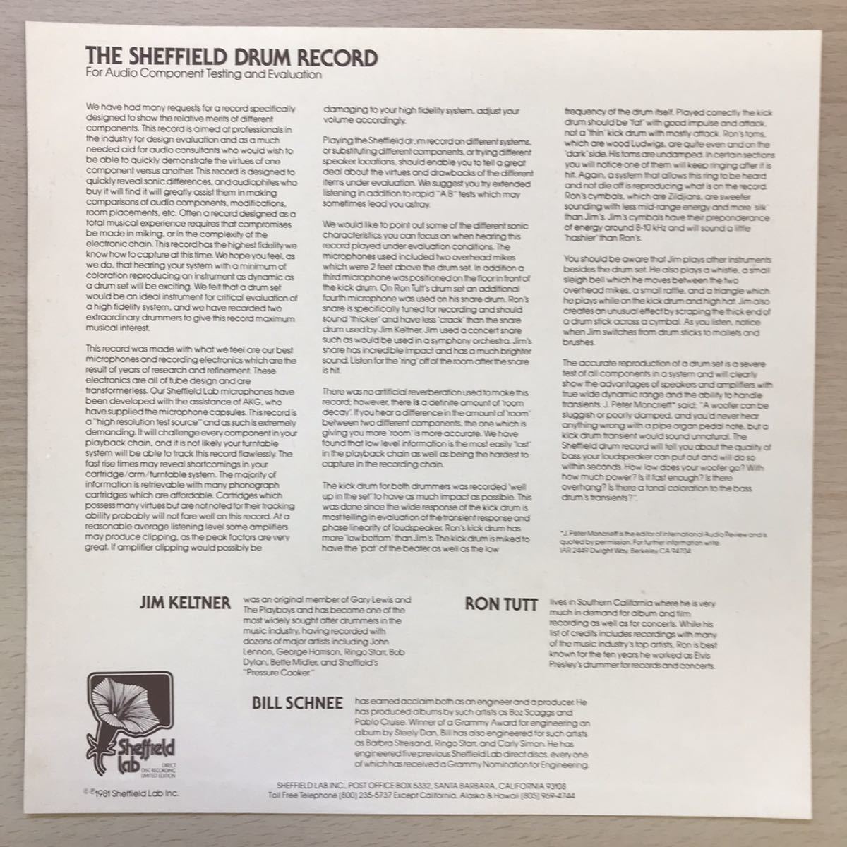 LP 高音質 Direct-Cut / The Sheffield Drum Record / Jim Keltner Ron Tutt ...