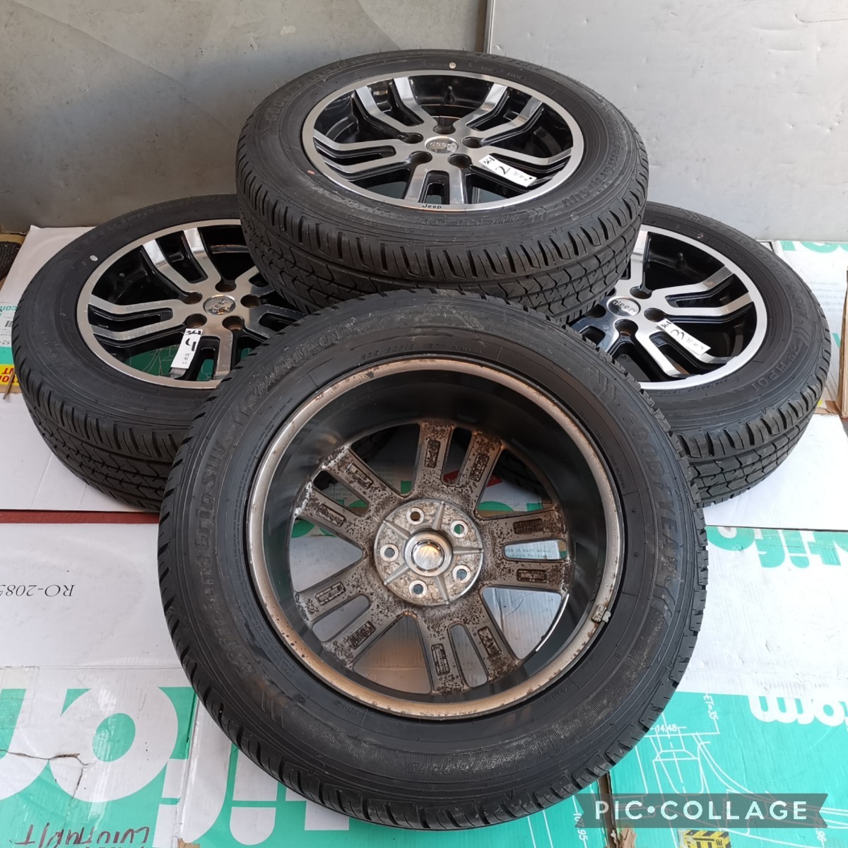 Jeep/ジープ純正 18×7J ＋40.475/PCD114.3タイヤ付き4本セットグッドイヤー 235/60R18 ホワイトレター ...