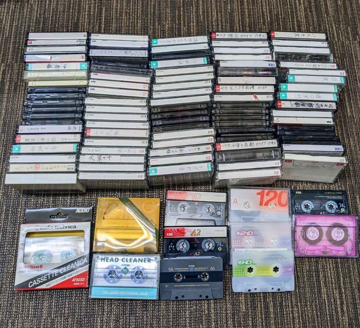 カセットテープ 使用済み ハイポジ ノーマル SONY TDK maxell 約100点 クリーニングテープ付き 演歌 まとめ 当時物 昭和 ...