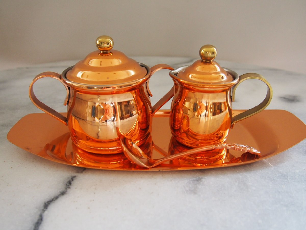 MORICO CAFFERIA COPPER WARE 銅製 シュガークリーマーセット シュガーポット／ミルクポット／シュガーレードル／トレー ...