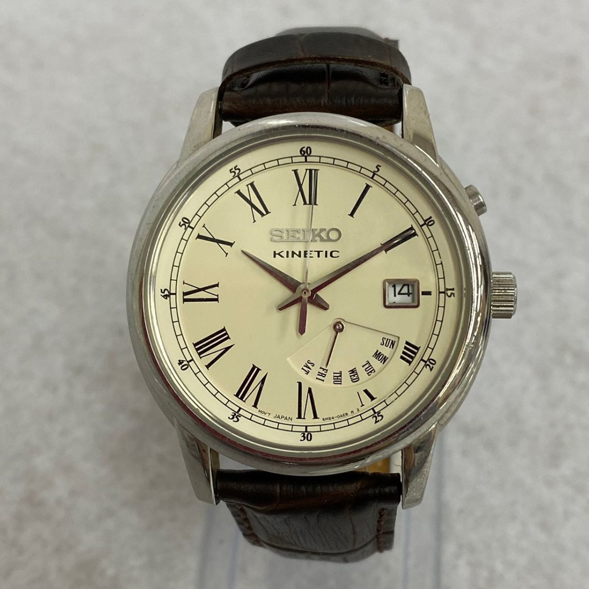 I413-C2-283 SEIKO KINETIC セイコー キネティック 5M54-0AE0 自動巻き デイデイト 裏スケルトン アイボリー ...