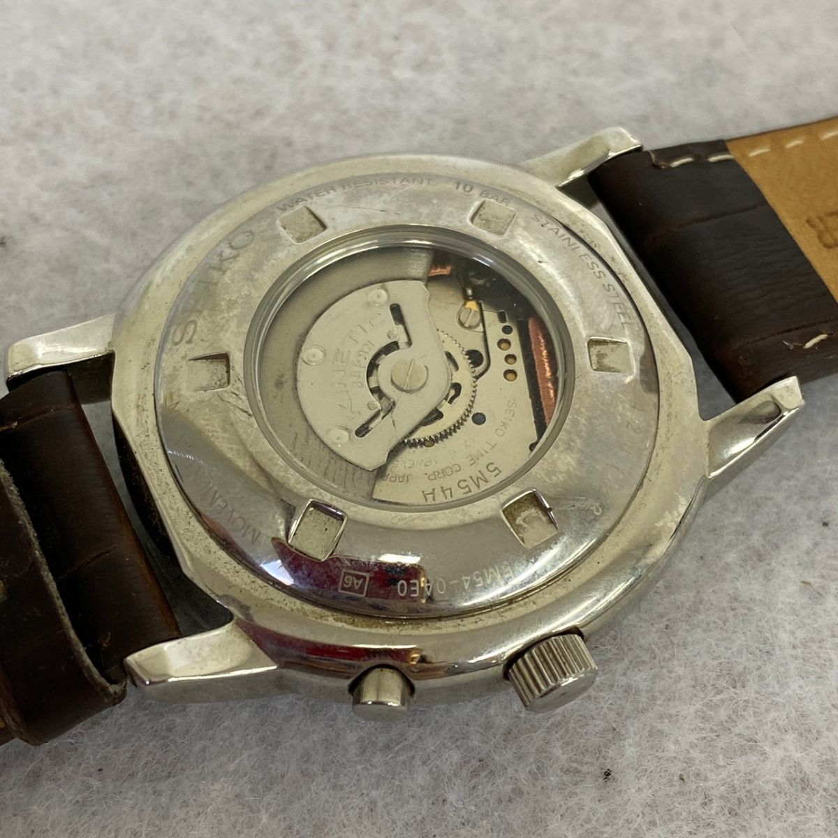 I413-C2-283 SEIKO KINETIC セイコー キネティック 5M54-0AE0 自動巻き デイデイト 裏スケルトン アイボリー ...