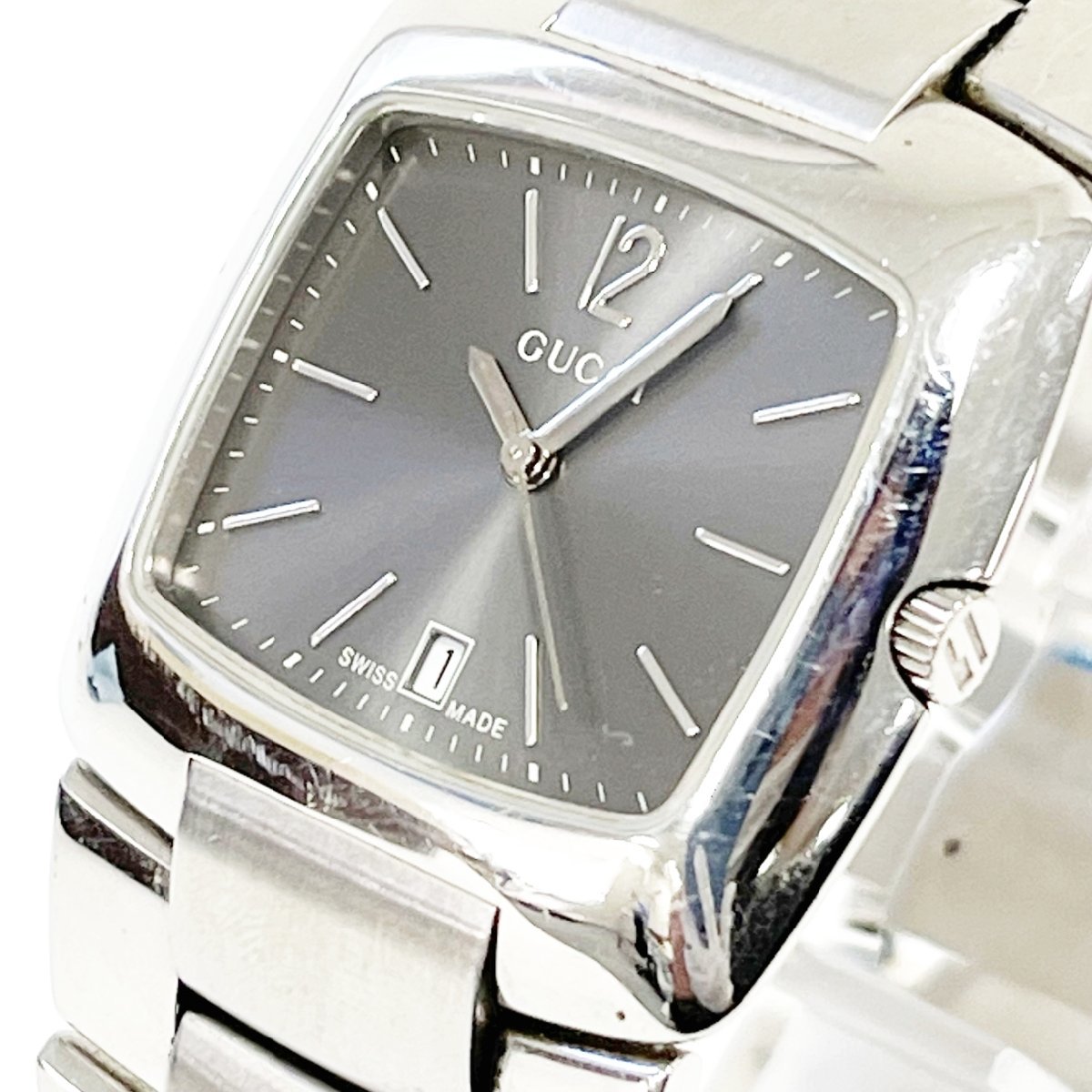 1円スタート GUCCI グッチ 8500M スクエア SS グレー文字盤 クオーツ メンズ腕時計 182646(男性用)｜売買された ...