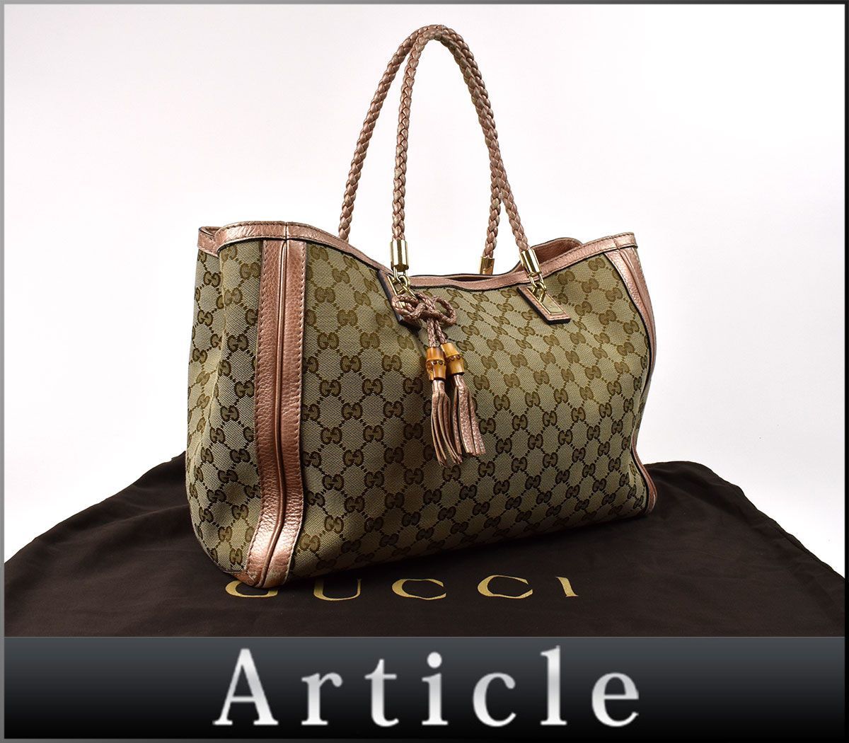 147786 GUCCI グッチ GG柄 ベラ バンブー タッセル トートバッグ 269945 キャンバス 革 ベージュ メタリック ピンク レディース/ B(バンブーライン)｜売買された ...