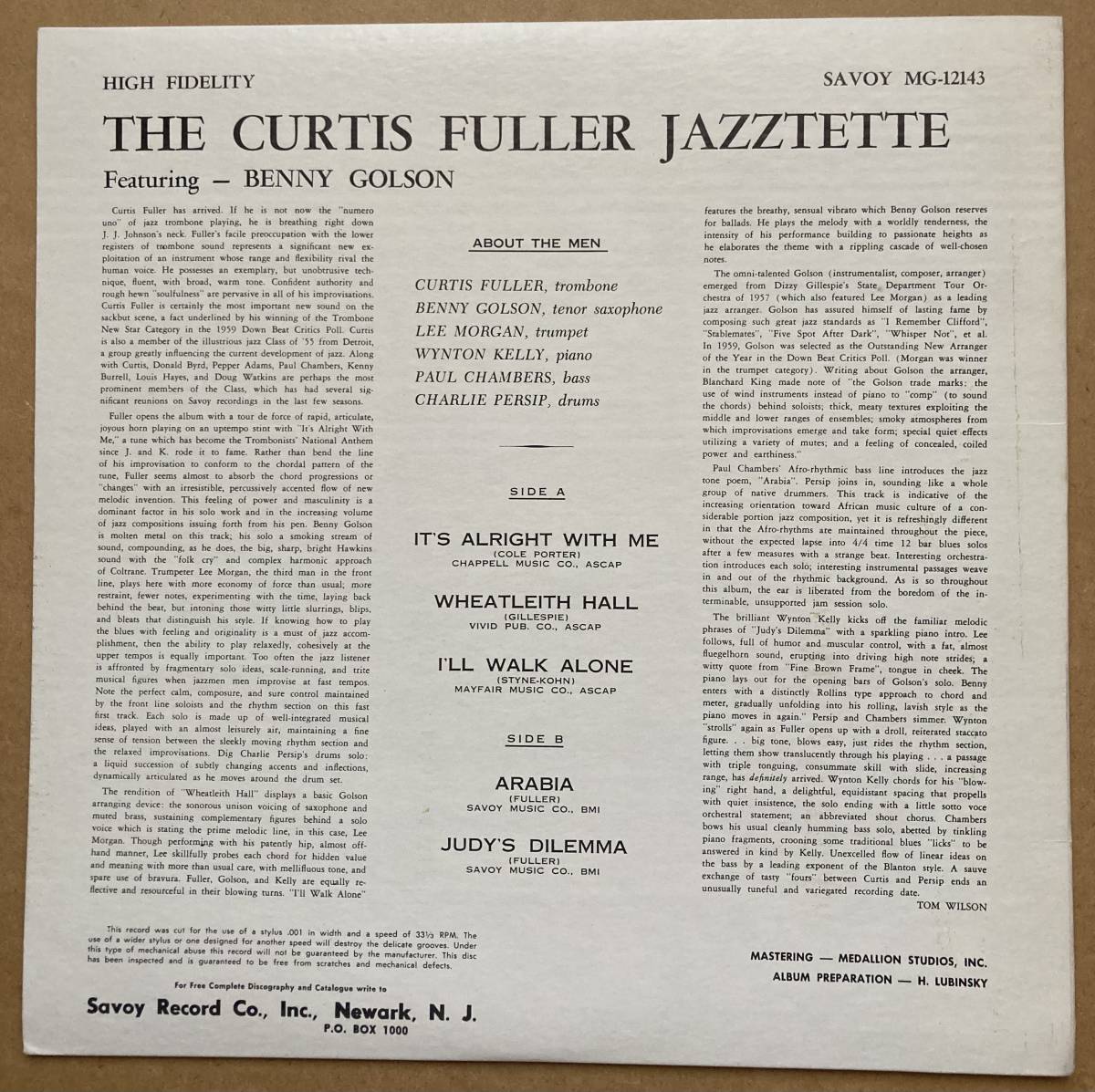 RVG刻印 Curtis Fuller Jazztet with Benny Golson Lee Morgan Wynton Kelly ...