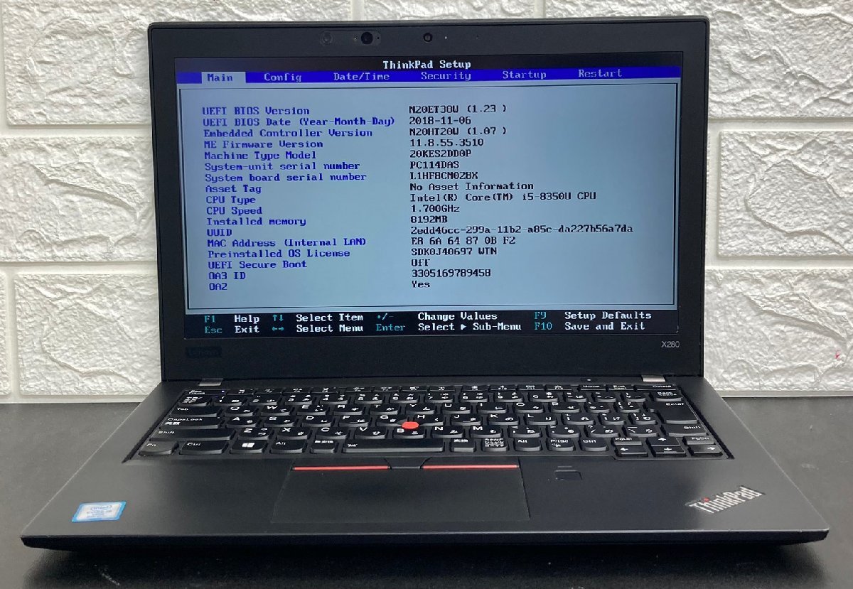 1円 ジャンク LENOVO ThinkPad X280 / 第8世代 / Core i5 8350U 1.70GHz / メモリ 8GB / NVMe SSD 256GB / 12.5型 ...