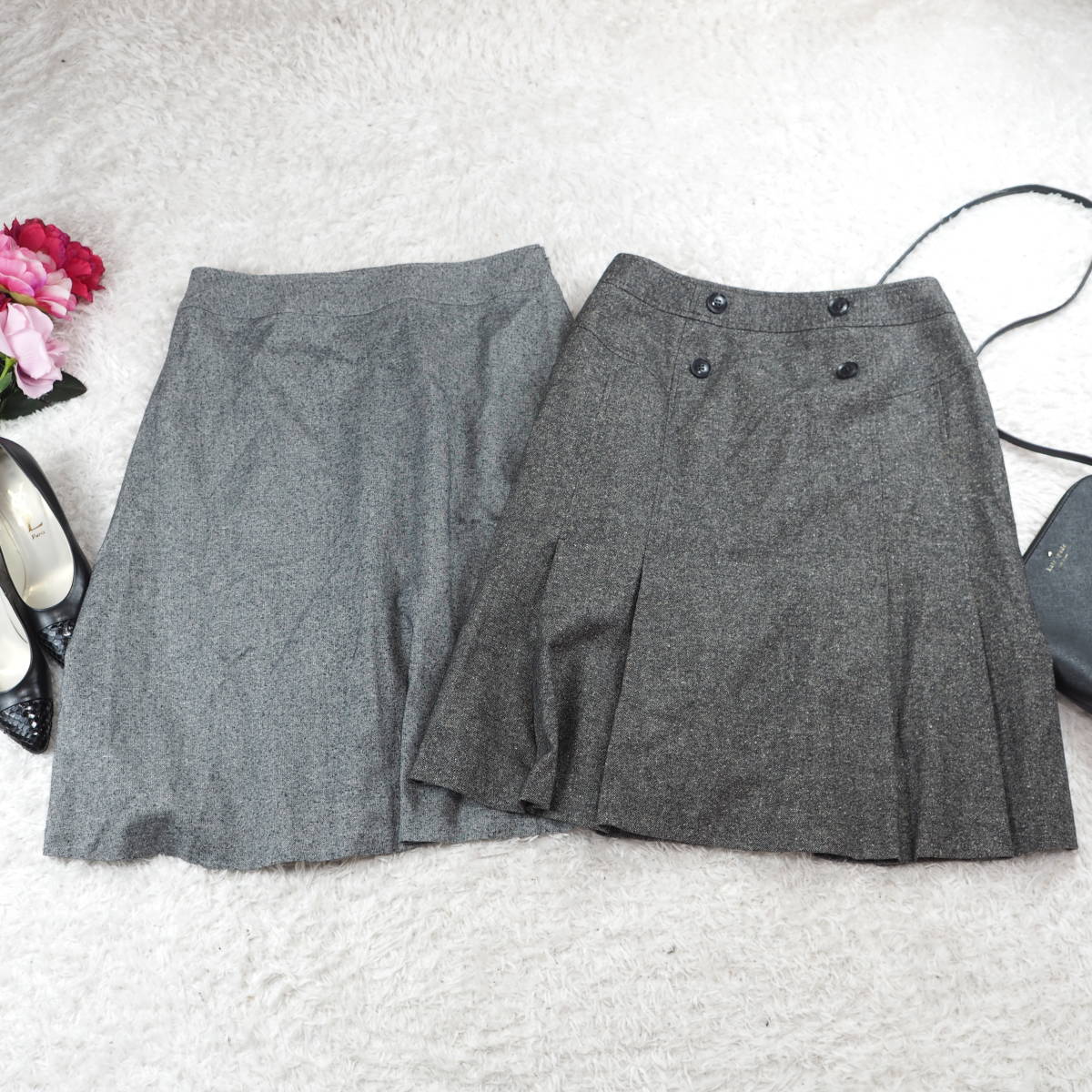 G2980.81 NEWYORKER ニューヨーカー 極上カシミヤ シルク ひざ丈 スカート 2点セット グレー 13 大きいサイズ(女性用 ...