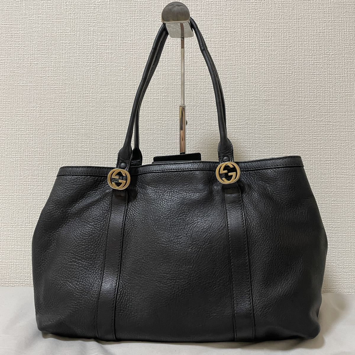 1円 GUCCI グッチ 353122 インターロッキング ミスGG レザー トートバッグ 肩掛け ブラック メンズ A4収納可 レディース ...