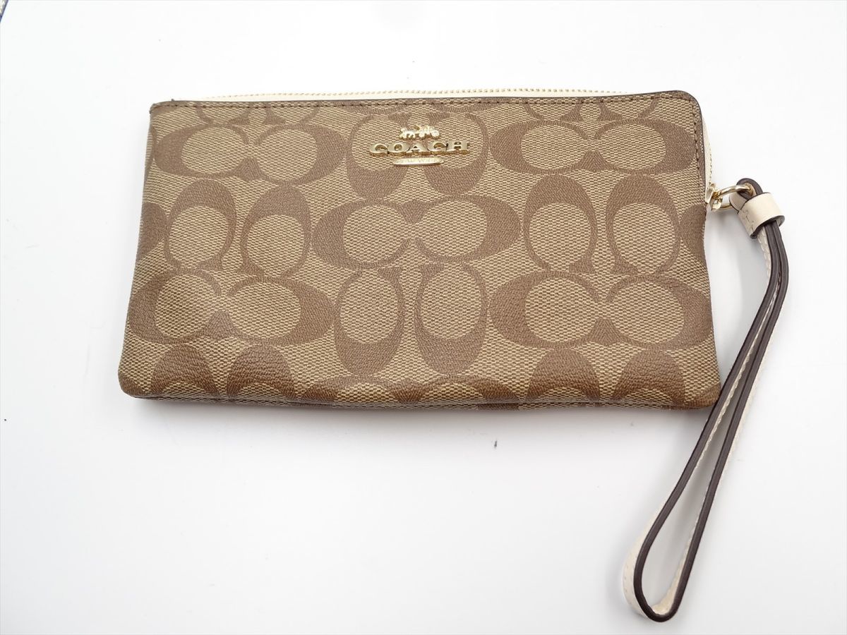 15353b COACH コーチ シグネチャー リストレットポーチ 6648 ホワイトレザー(ポーチ)｜売買されたオークション情報、yahoo ...