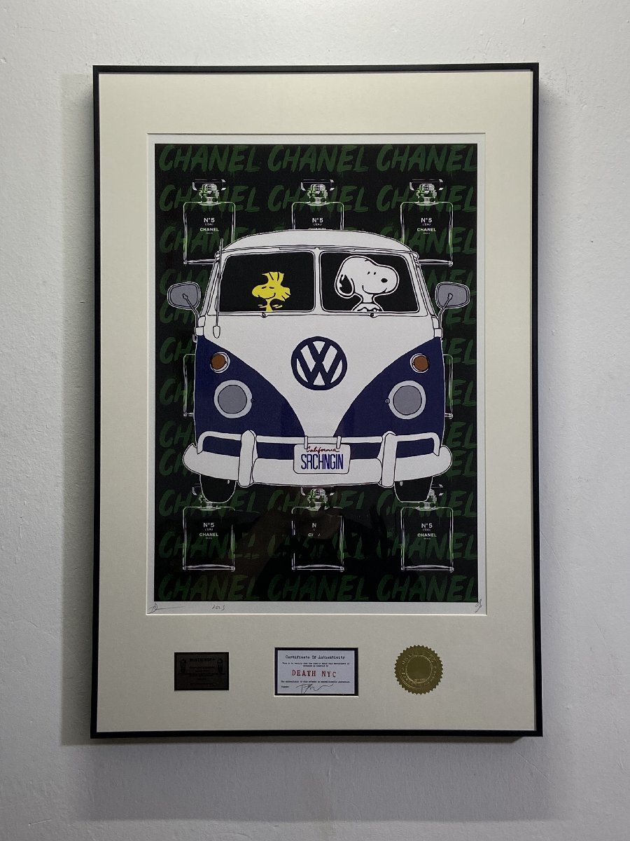 DEATH NYC 額付き 世界限定100枚 アートポスター Snoopy and Woodstock in VW Bus スヌーピー ...