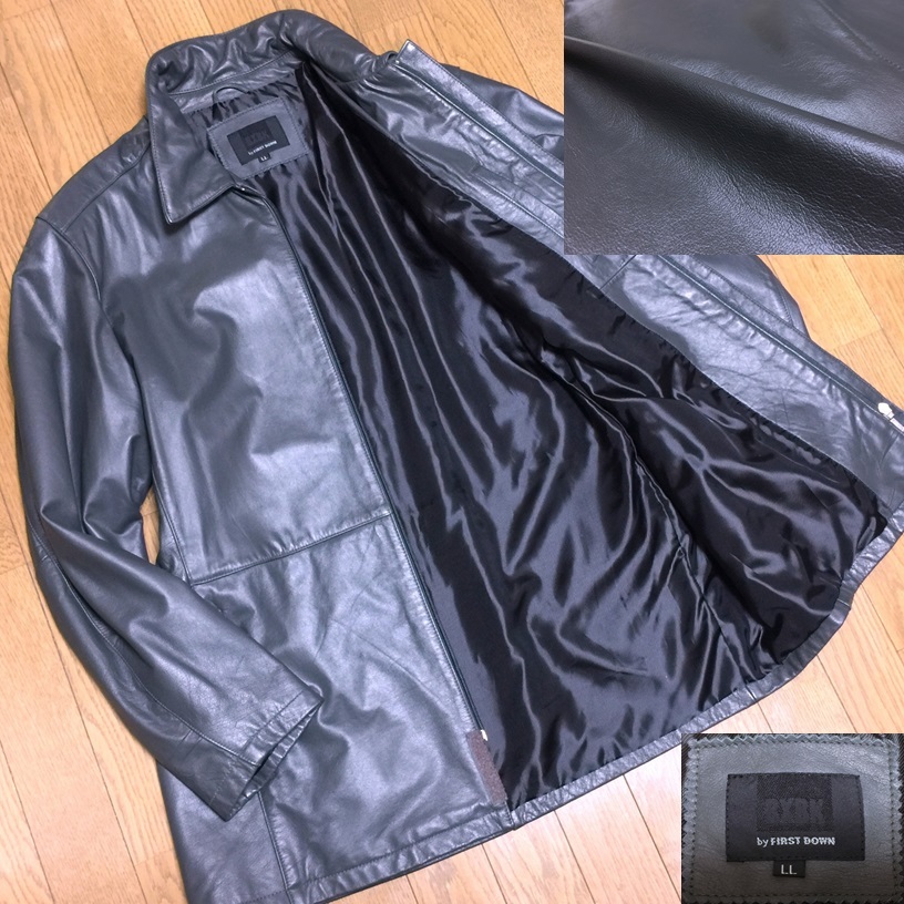 BXBK by FIRST DOWN ファーストダウン 上質 牛革 レザー 比翼 ハーフコート ビジネス メンズ LL XL グレー系 本革 ...