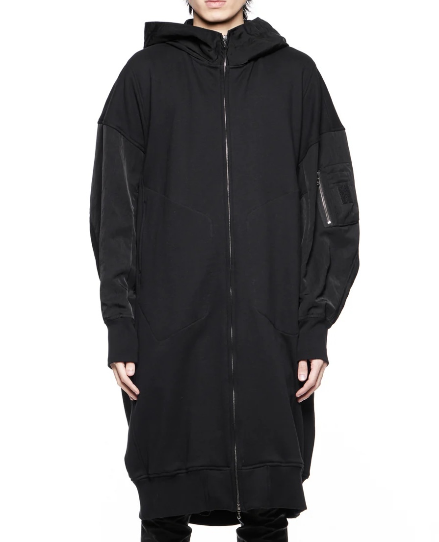 24PS定価63800円 JULIUS ユリウス スウェット ロング パーカー コート 黒 4 rickowens drkshdw Yohji Yamamoto incarnation ...