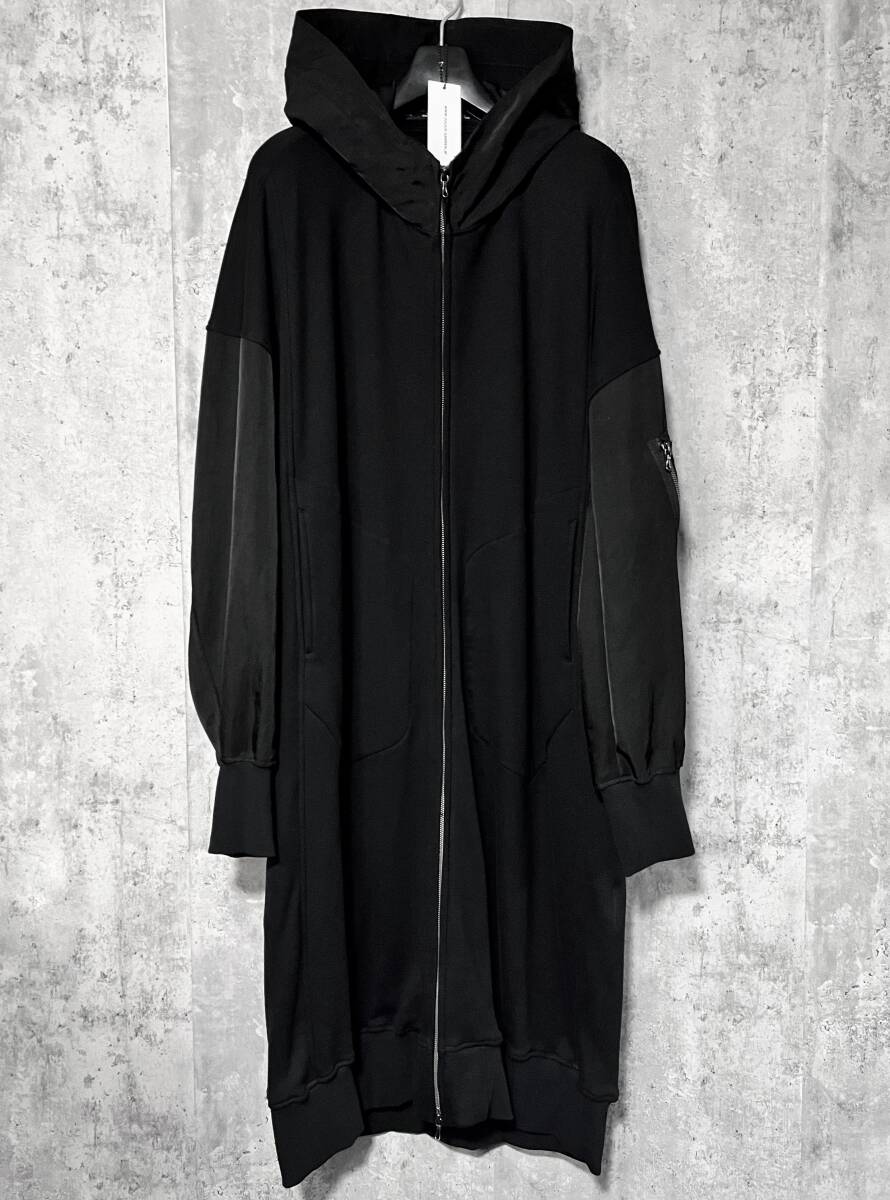 24PS定価63800円 JULIUS ユリウス スウェット ロング パーカー コート 黒 4 rickowens drkshdw Yohji Yamamoto incarnation ...