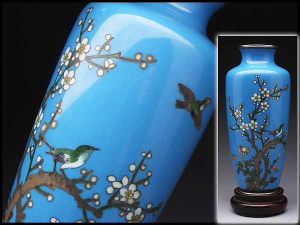 AN456 七宝焼 梅鶯図花瓶 白銅覆輪七宝花瓶 唐木底座付 花器(陶磁一般)｜売買されたオークション情報、yahooの商品情報をアーカイブ ...