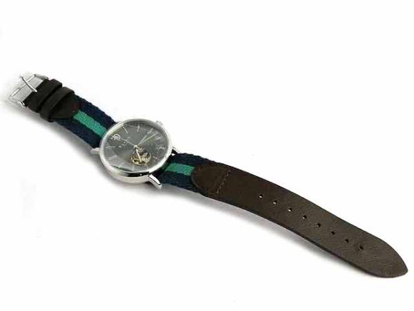 Furbo design#フルボデザイン F2001紳士腕時計自動巻 文字盤ブラックコットン＆レザーベルト 品 1円スタート(3針（時、分、秒 ...