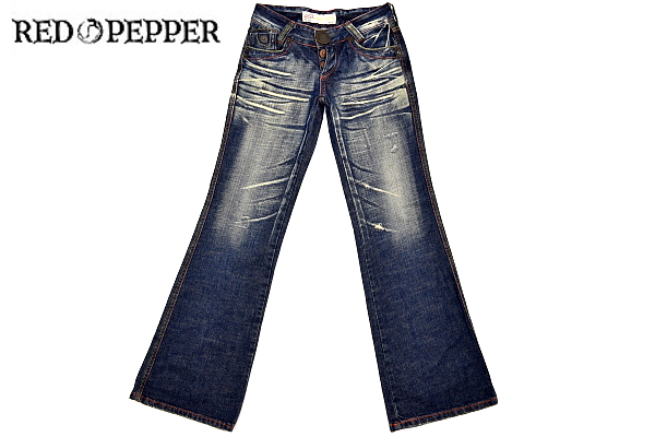 J7839 RED PEPPER レッドペッパー 鬼ヒゲ縦落ち ヴィンテージ&クラッシュ加工 濃紺デニム ブーツカット ジーンズ 27(女性用)｜売買されたオークション情報、yahooの商品 ...