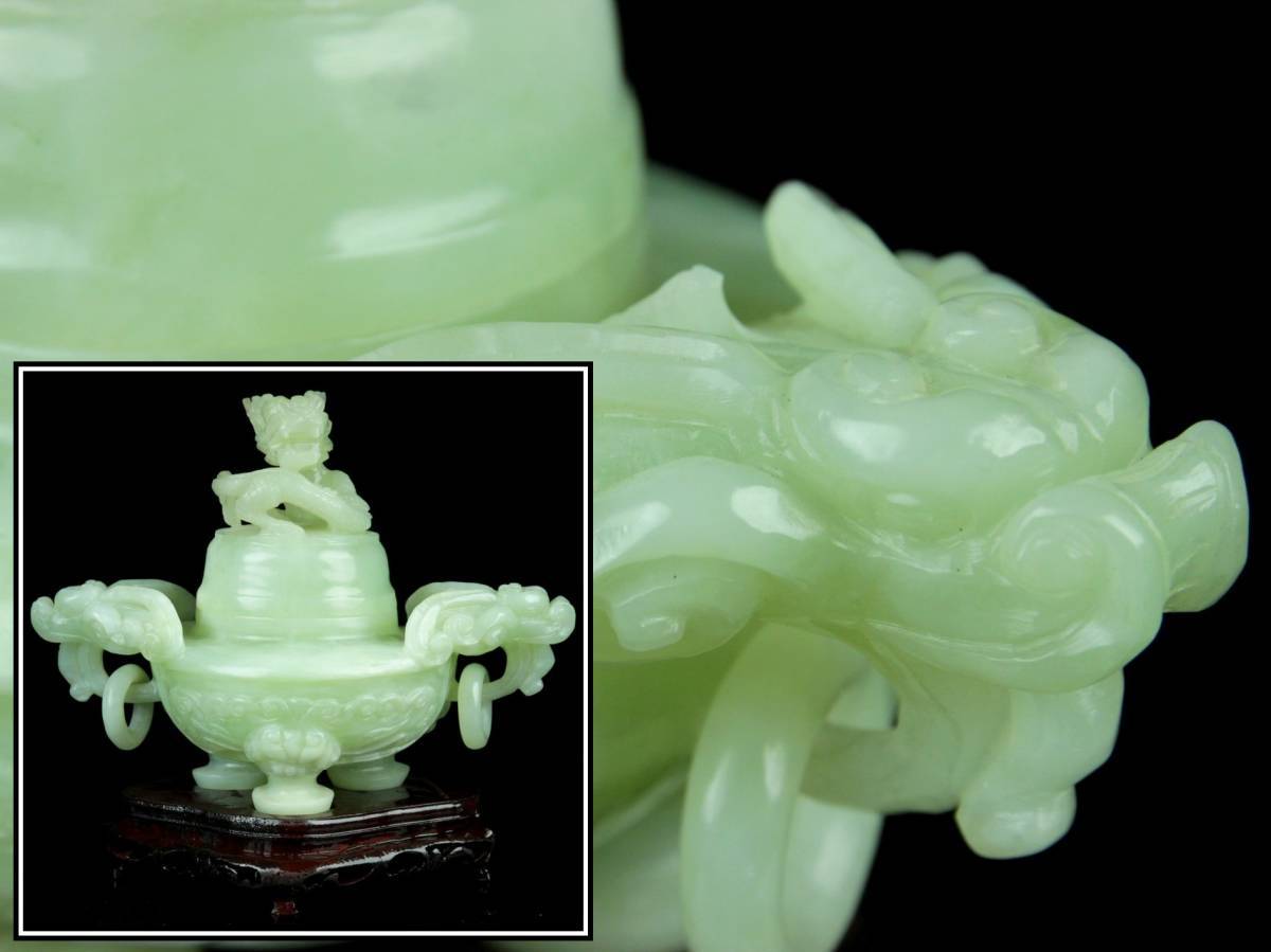 澄 中国古玩 玉製 翡翠 龍雲彫刻香炉 19cm 1344g 唐木台付 細密彫 唐物骨董 S45.1 Pb2/9HB(オブジェ)｜売買されたオークション情報、yahooの商品情報をアーカイブ ...