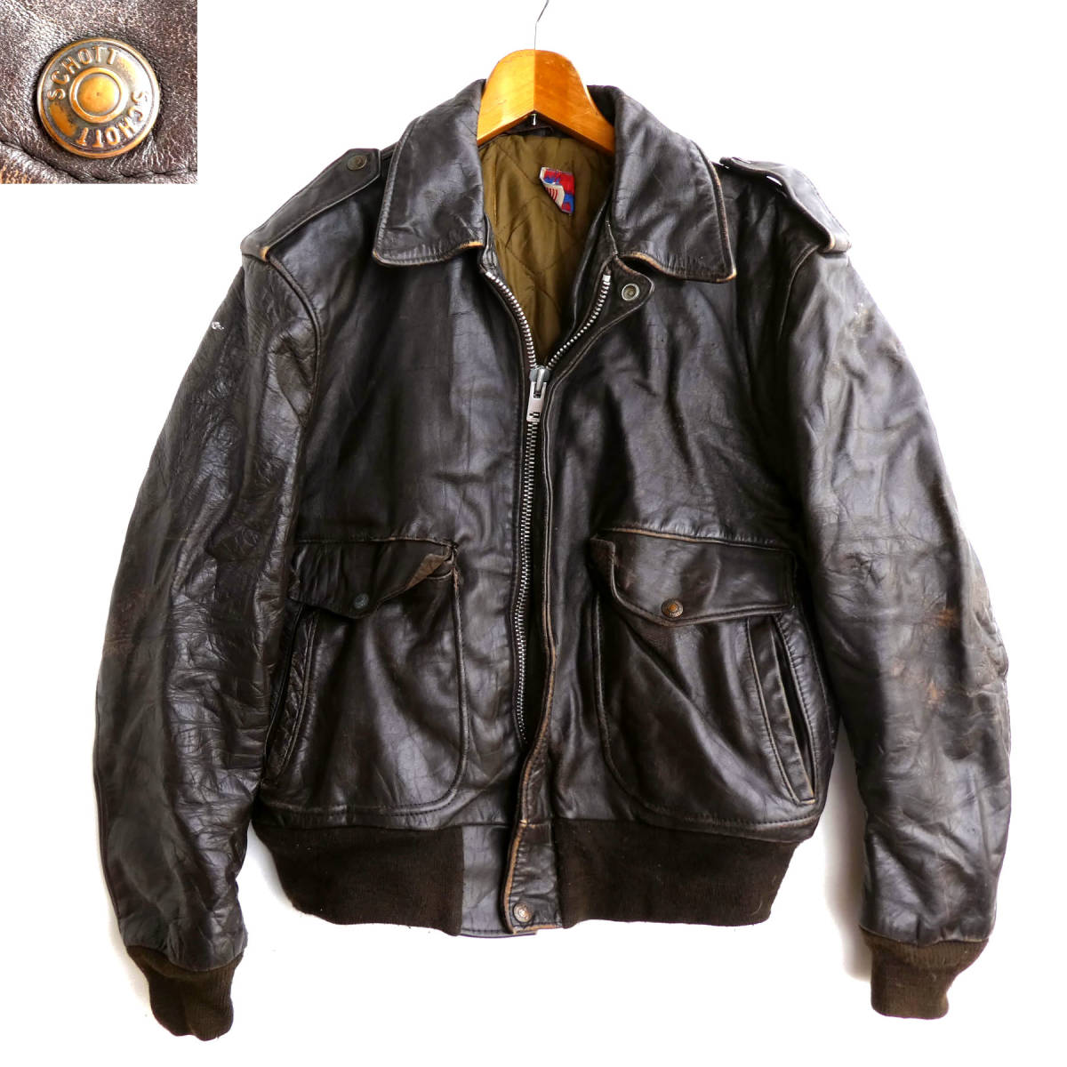 W2/8.2-2T SCHOTT ショット アメリカ製 本革 レザーフライトジャケット A-2 裾リブ ブラウン レザージャケット 革ジャン A2(XLサイズ以上)｜売買されたオークション情報 ...