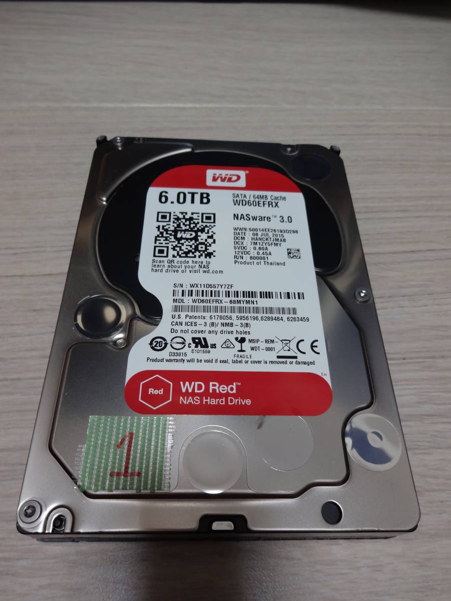 Western Digital Red WD60EFRX-68MYMN1 NASware 3.0 6TB 使用時間少 22回 432時間 ...