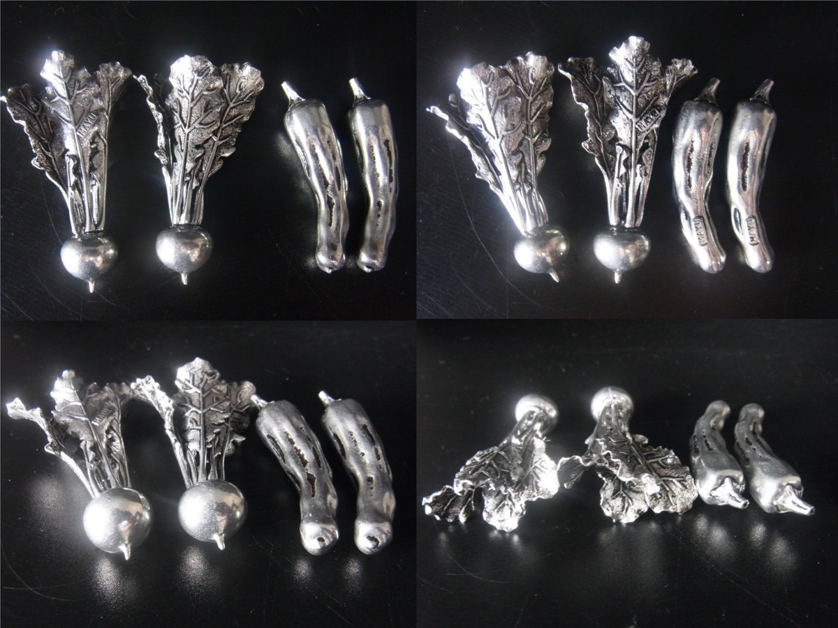 SILVER OHNO MAYU 錫製 箸置 飾物 野菜 胡瓜 枝豆 茄子 獅子唐 蕪菁文 シルバーオオノ まとめて10点 総重量210g 宮 ...