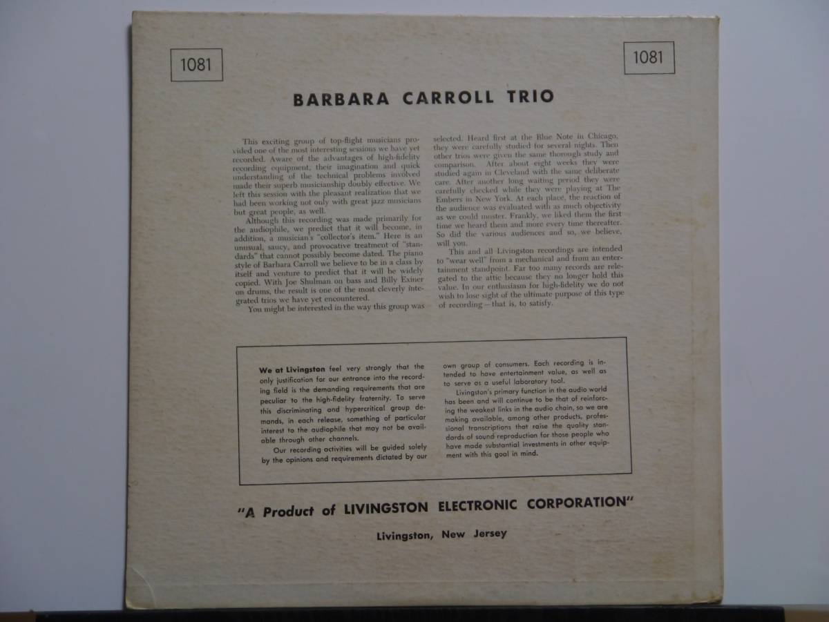 BARBARA CARROLL / BARBARA CARROLL TRIO LIVINGSTON Orig(ジャズ一般)｜売買された ...