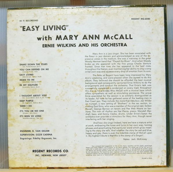 メリー アン マッコール：EASY LIVING with MARY ANN McCALL 手書き RVG 米 REGENT(ボーカル)｜売買 ...