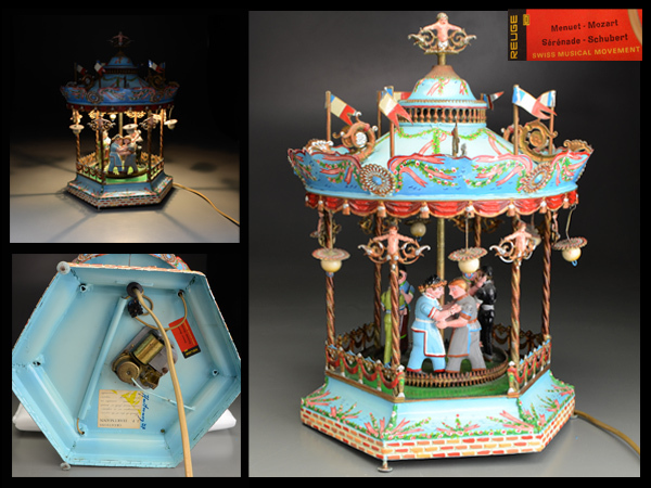 白蓮 REUGE リュージュ 大型オルゴール Jean Pierre Hartmann ブリキ ライト付き 回転ダンス人形 i828 ...