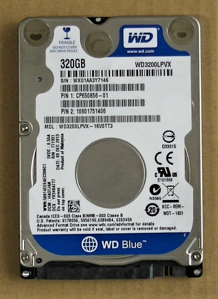 WDC WD3200LPVX HDD 2.5インチ 320G 7mm Win-10 Pro 64bit 20H2 がインストールされています ...