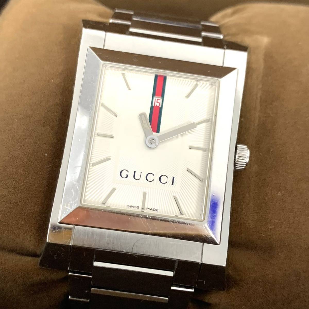 GUCCI グッチ メンズ腕時計 クォーツ 時計 スクエア デイト 1111M シェリーライン メンズ腕時計 スクエア 動作未確認 y17k ...