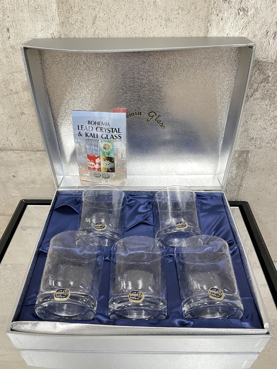 BOHEMIA ボヘミア LEAD CRYSTAL & KALI GLASS 高級クリスタルガラス ロックグラス 花 5客セット ケース入り ...