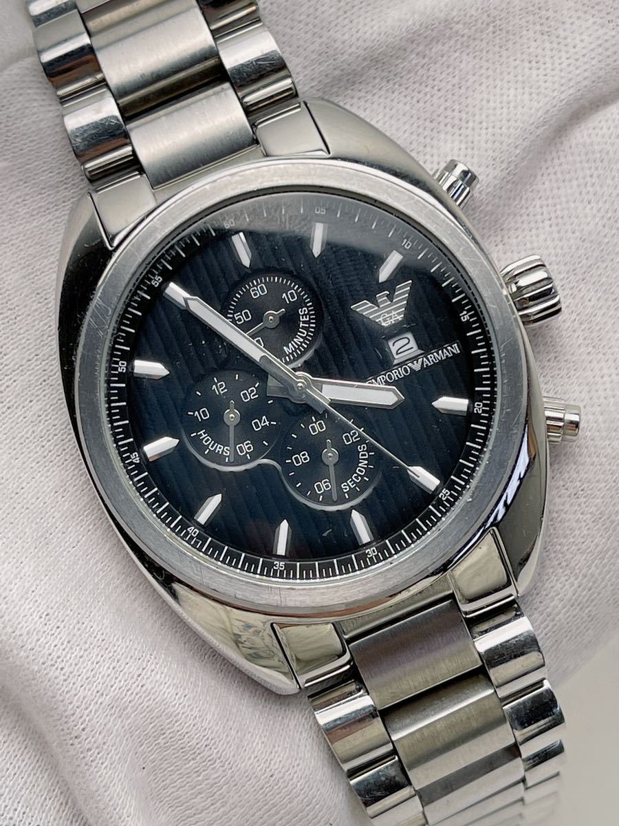 S144 EMPORIO ARMANI エンポリオ アルマーニ ブラック文字盤 メンズ クォーツ 腕時計 AR-5957(男性用)｜売買されたオークション情報、yahooの商品情報をアーカイブ ...