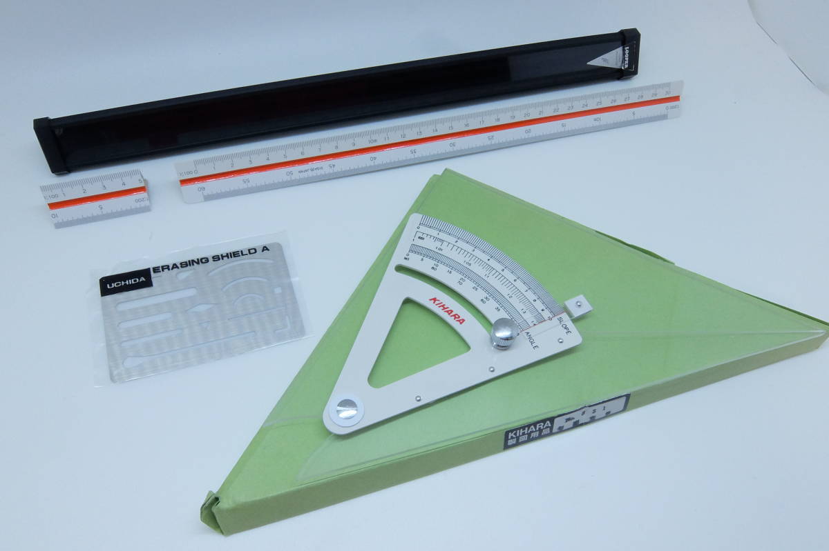 製図用品 KIHARA No.831 勾配定規 LOOPER 縮尺定規 30cm&5cm UCHIDA 字消し板 A 定外510円OK 保管品 製図 製図用具 三角スケール(定規)｜売買された ...