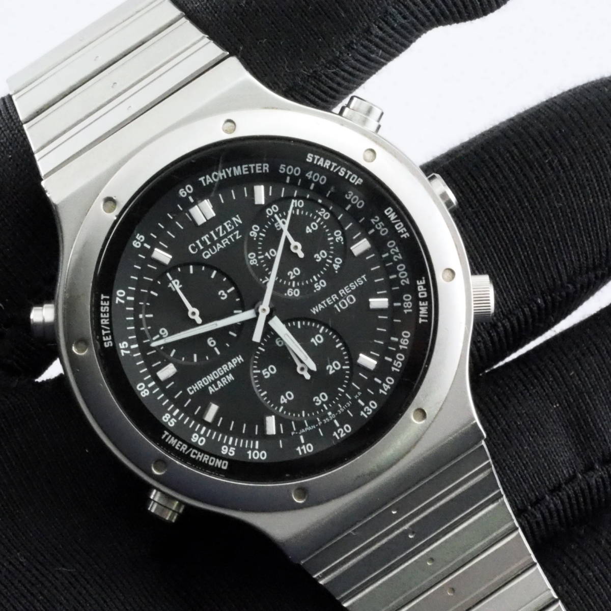 CITIZEN シチズン クォーツQUARTZ アラーム CHRONOGRAPH 10気圧防水 3530-351061 腕時計 電池交換済 ...