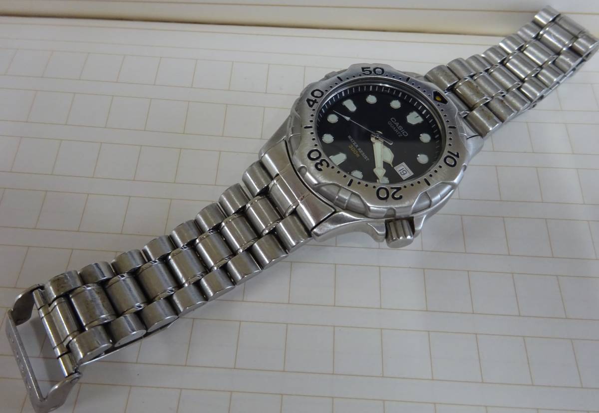 超 カシオ MDP-801 ダイバー 300m クォーツ 3針 デイト マットブラック文字盤 腕時計 Casio 300m Diver ...