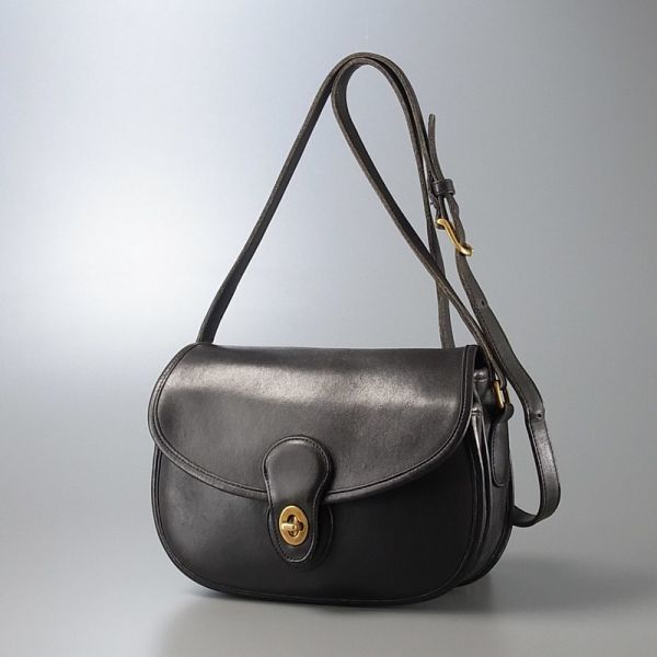 TD9642 USA製 オールドコーチ COACH 9954 グローブレザー ショルダーバッグ ポシェット フラップ 斜め掛け 鞄 ブラック ...