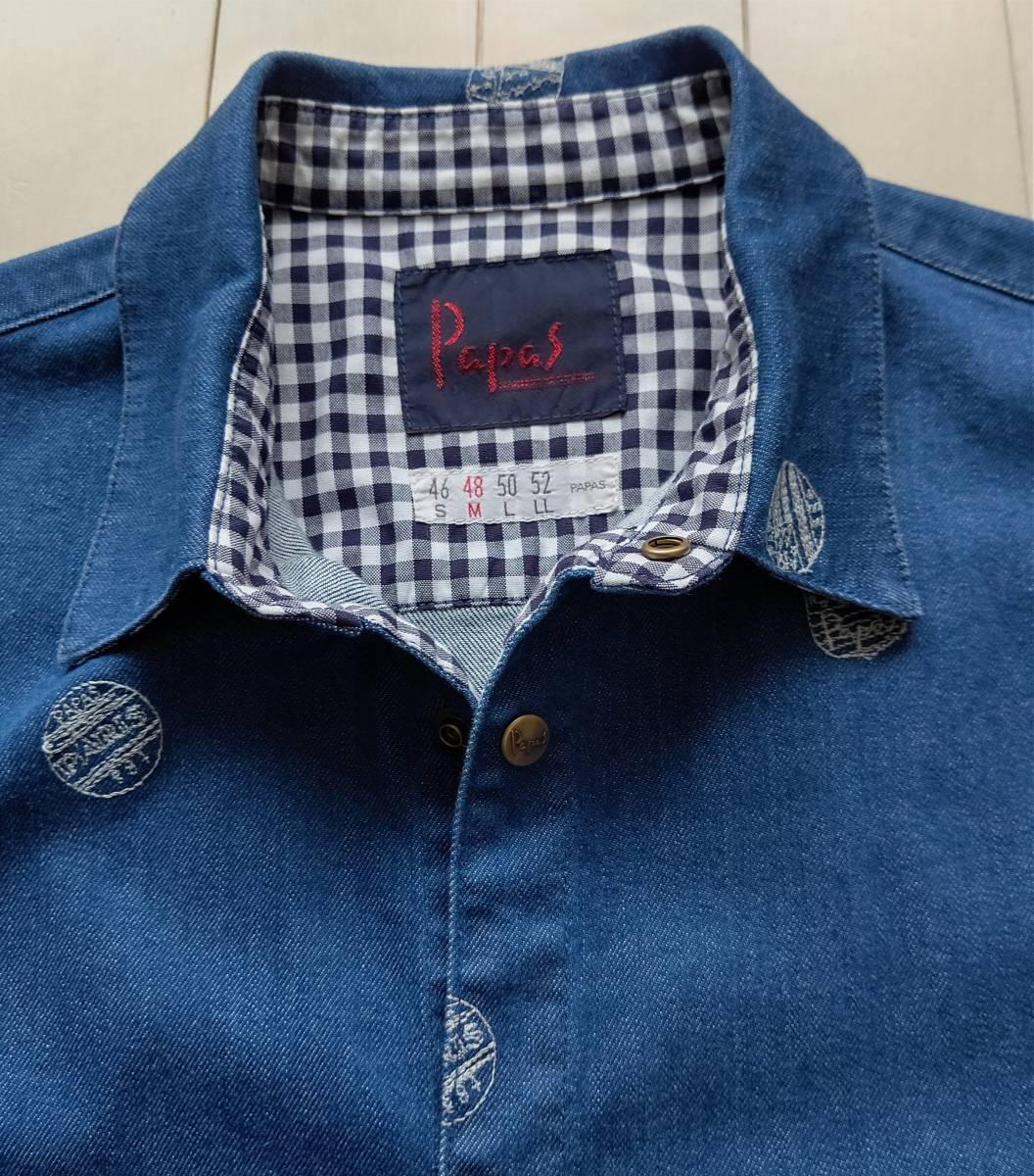 刺繍いっぱい デニムシャツジャケット 袖裏 襟裏チェック パパス M 春秋に最適 お洒落 クリーニング済み PAPAS papas(パパス)｜売買されたオークション情報、yahooの商品情報を ...