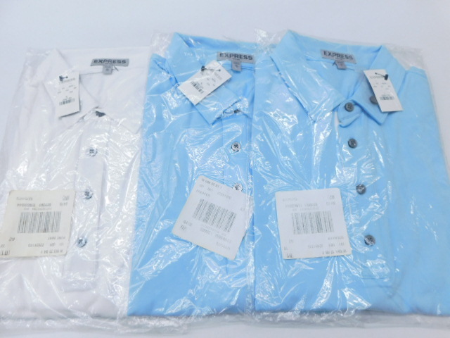 A2526 エクスプレス EXPRESS FITTED メンズ ポロシャツ 半袖 シャツ 3枚まとめてL/XL ホワイト 水色(XLサイズ以上 ...