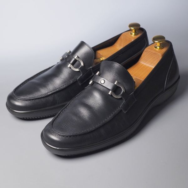 GK8998//イタリア製 サルヴァトーレフェラガモ メンズ8.5EE/ガンチーニ/アンラインド/ビットローファー/レザースリッポン/革靴/黒 ...