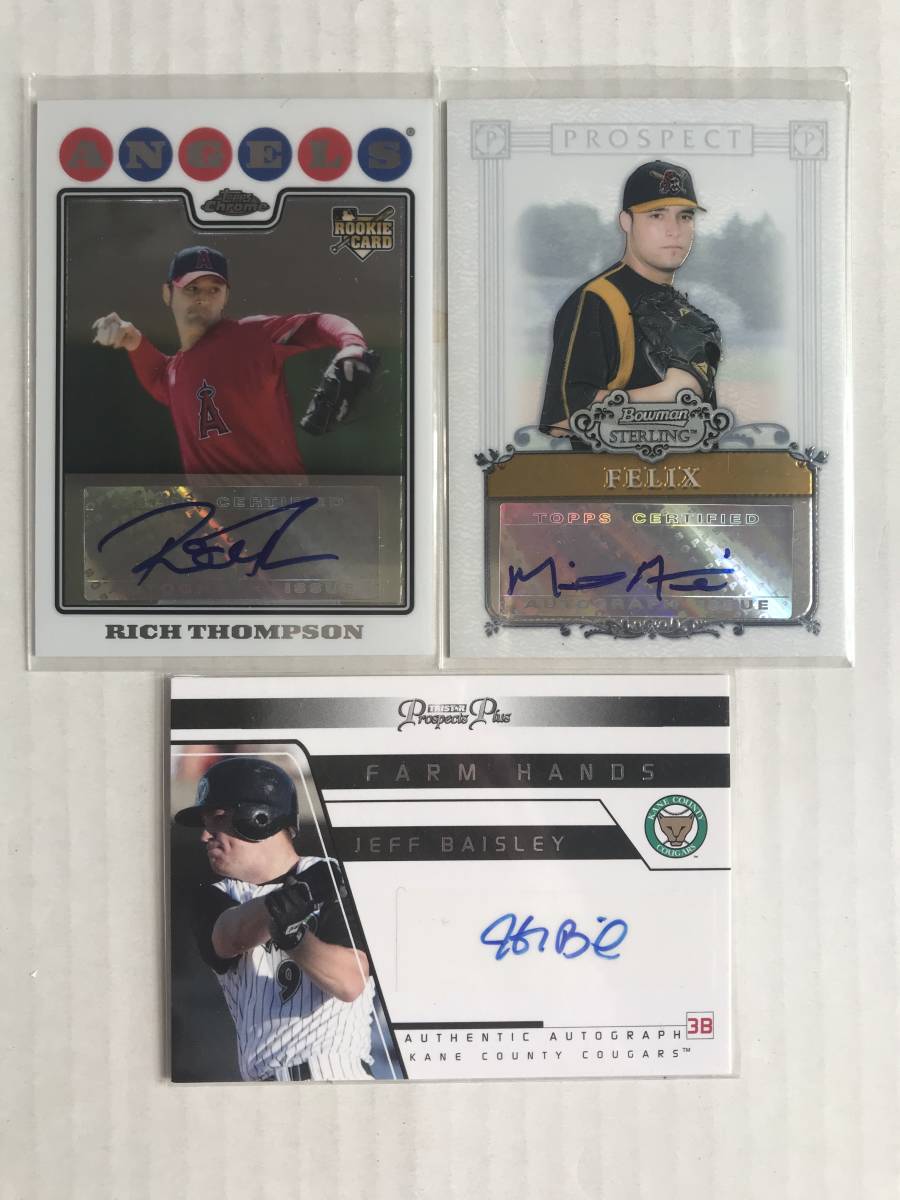 MLB RICH THOMPSON / MICHAEL FELIX / JEFF BAISLEY 直筆サインカード 3枚セット(2002年 ...