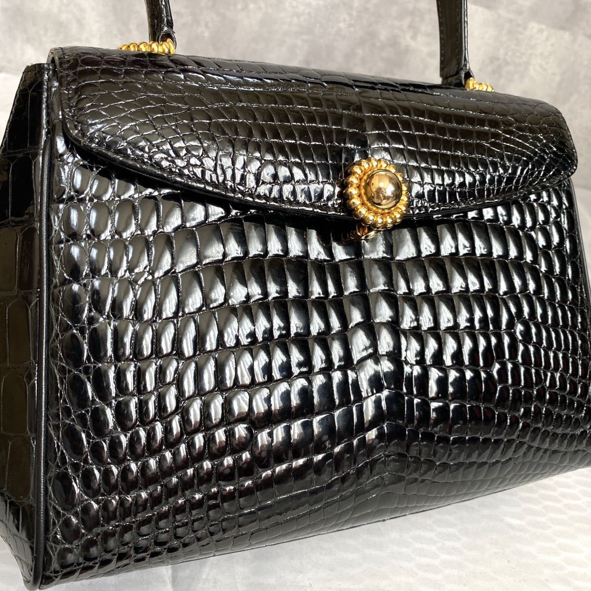 最高級 超 KWANPEN クワンペン シャイニング リアルクロコダイル ハンドバッグ 手提げ かばん 黒 ブラック レディース メンズ ...