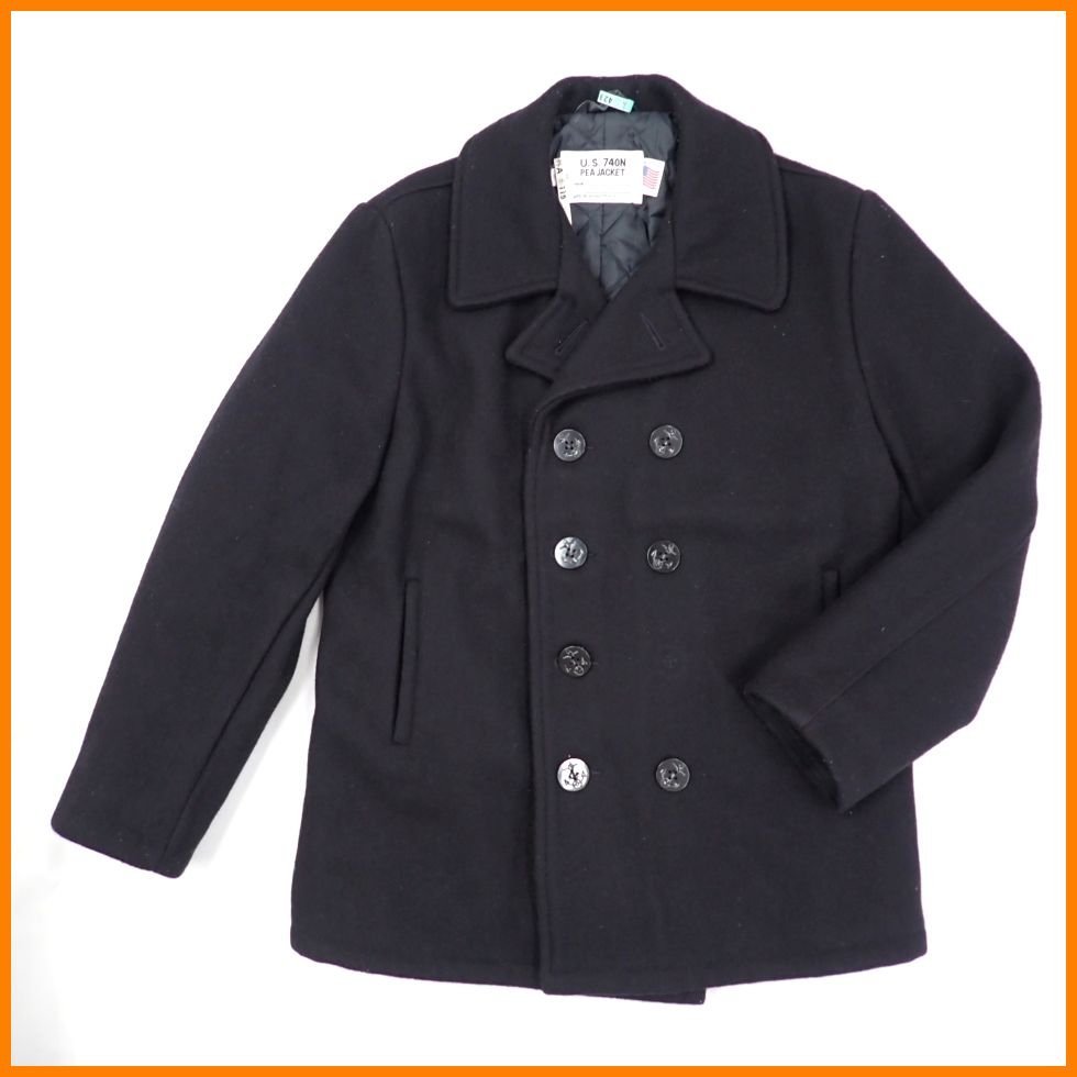 Schott/ショット U.S. 740N Pコート 42/メンズLL相当/ブラック/メルトンウール/イカリボタン/USA製 ...