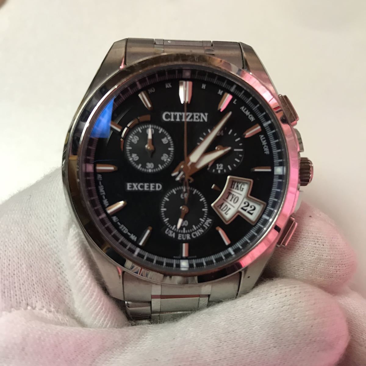 CITIZEN ECO DRIVE 稼働品 H610-T017100 電波ソーラー メンズ腕時計 クロノグラフ シチズン エコドライブ 黒文字 ...